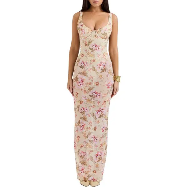 House Of Cb Robina Floral Gown - Sun Bleached