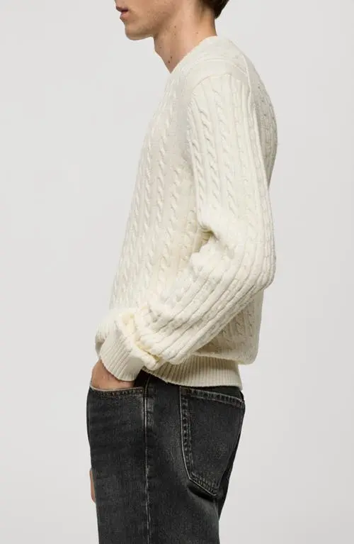 Mango Cable Stitch Cotton-blend Crewneck Sweater - Off White
