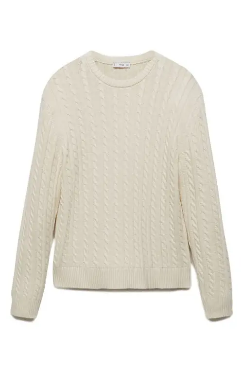 Mango Cable Stitch Cotton-blend Crewneck Sweater - Off White