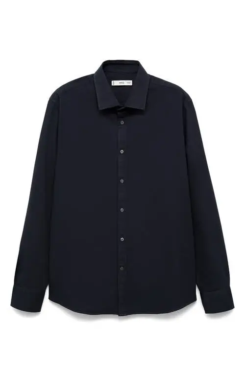 Mango Slim Fit Cotton Button-up Shirt - Dark Navy