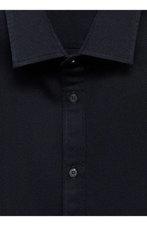 Mango Slim Fit Cotton Button-up Shirt - Dark Navy