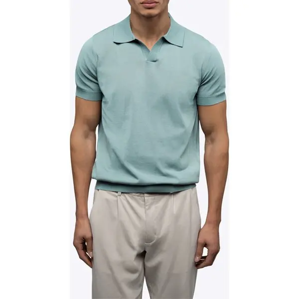 CUTS Istanbul Johnny Collar Cotton Bend Polo - Isle Blue