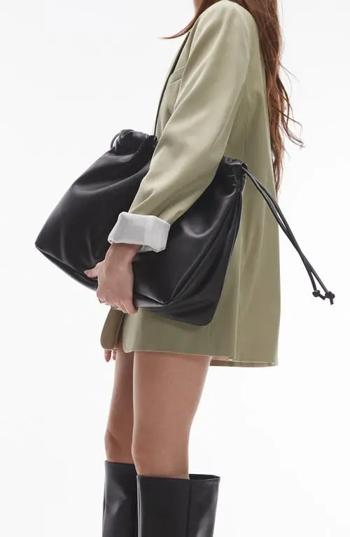 Topshop Gabi Oversized Faux Leather Clutch Bag - Black