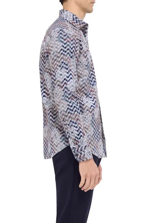 Bugatchi Axel Shaped Fit Floral Chevron Print Stretch Button-up Shirt - Caramel