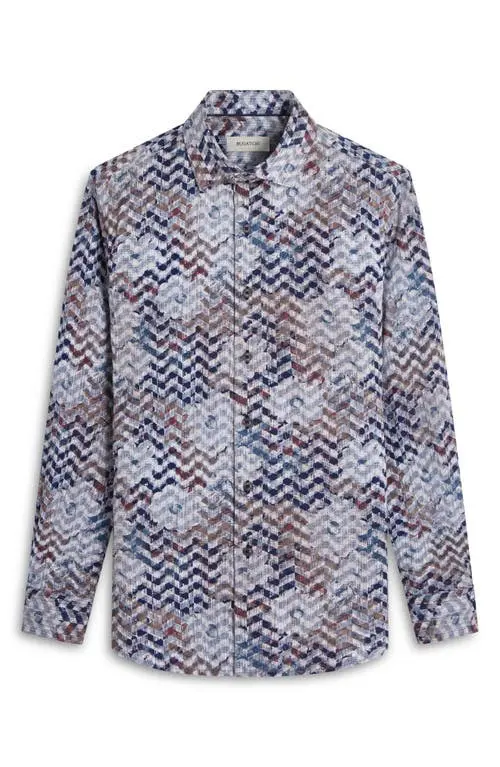 Bugatchi Axel Shaped Fit Floral Chevron Print Stretch Button-up Shirt - Caramel