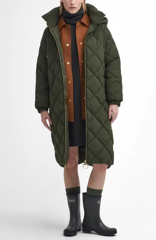 Barbour Kirkton Longline Puffer Coat - Olive/ancient