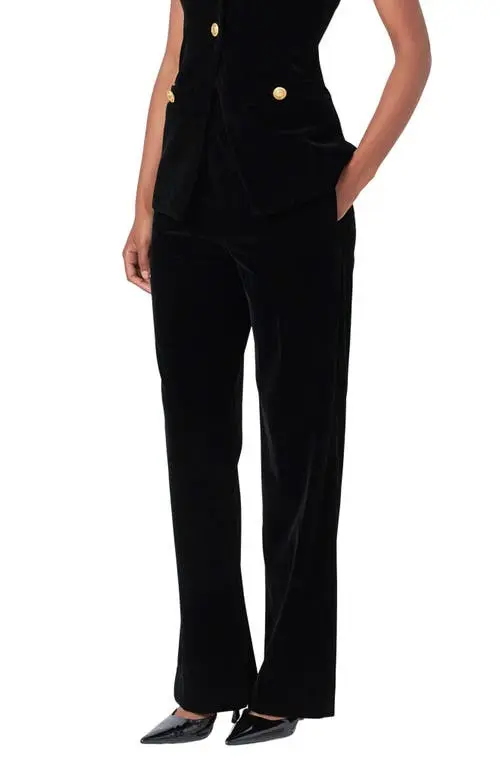 Endless Rose High Waist Velvet Wide Leg Pants - Black