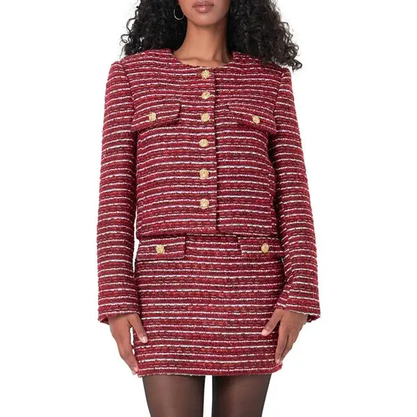 Endless Rose Stripe Tweed Jacket - Cranberry