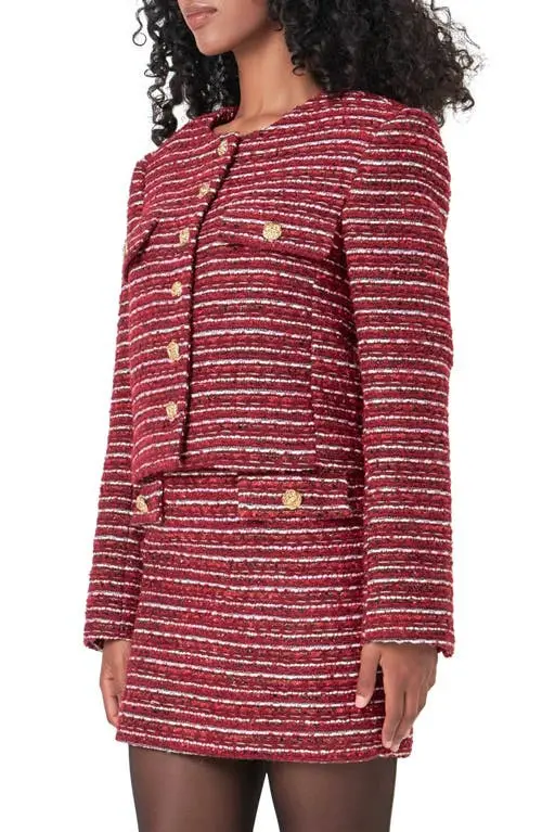 Endless Rose Stripe Tweed Jacket - Cranberry