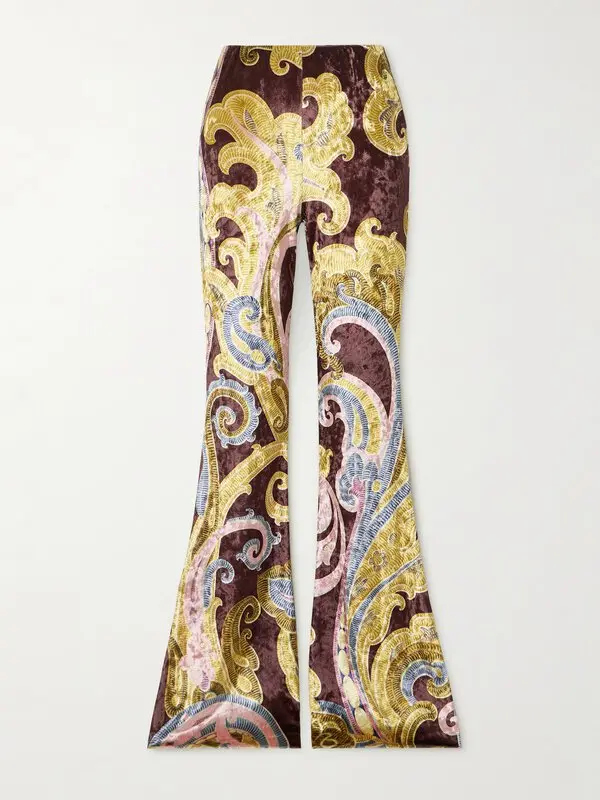 Etro Printed Stretch-chenille Flared Pants