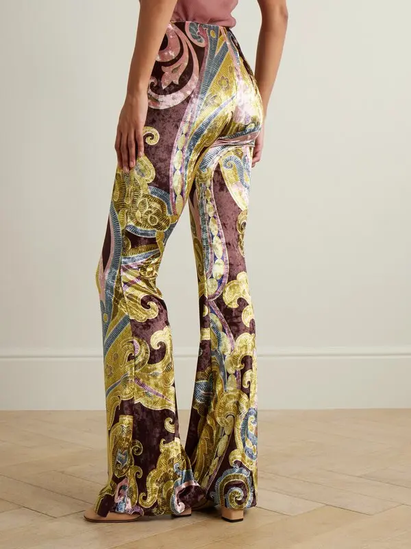 Etro Printed Stretch-chenille Flared Pants