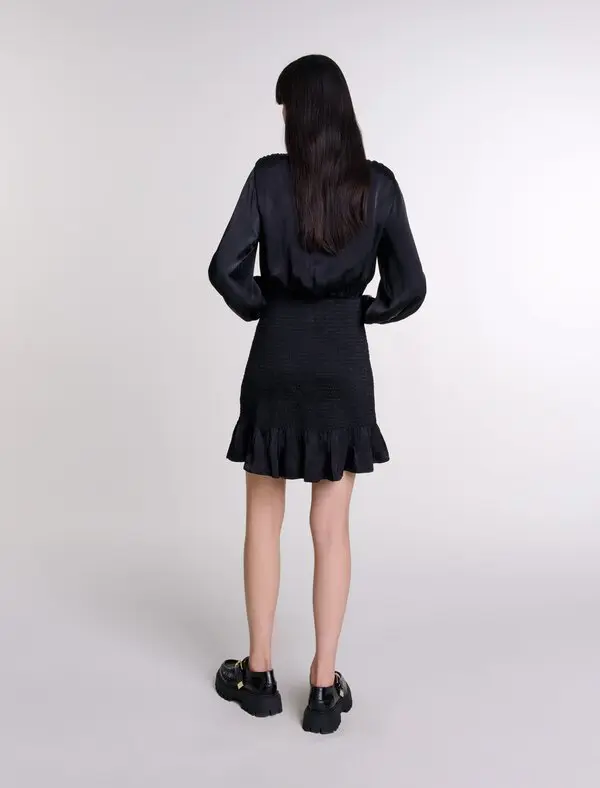 Maje Short Smocked Dress With Pussy Bow Collar