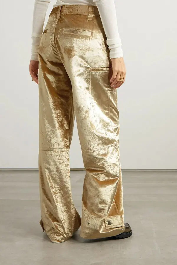 Ami Crushed Velvet Wide-Leg Cargo Pants In Beige 70% Off