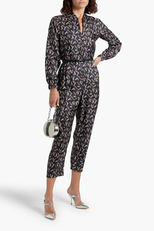 Max Mara Cropped Printed Silk-twill Jumpsuit