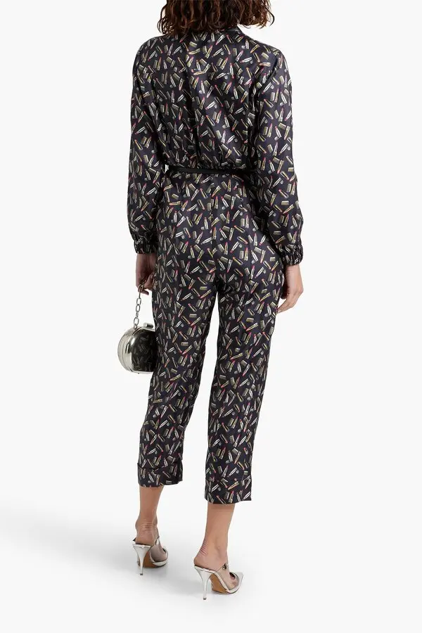Max Mara Cropped Printed Silk-twill Jumpsuit