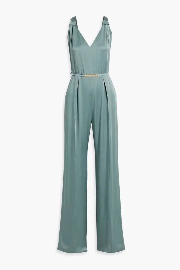Max Mara Pleated Satin-crepe Jumpsuit - Slate Blue