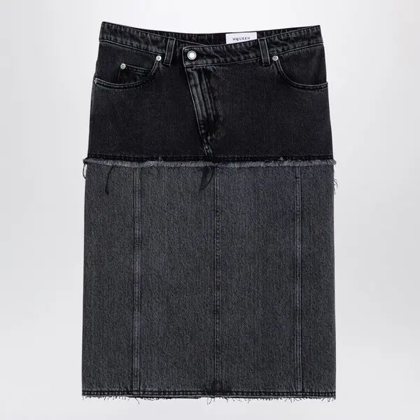 Alexander McQueen Two-tone Denim Midi Skirt - Black