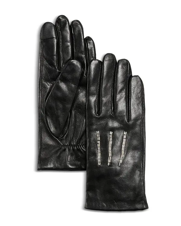 Echo Three Point Beaded Leather Gloves - Black