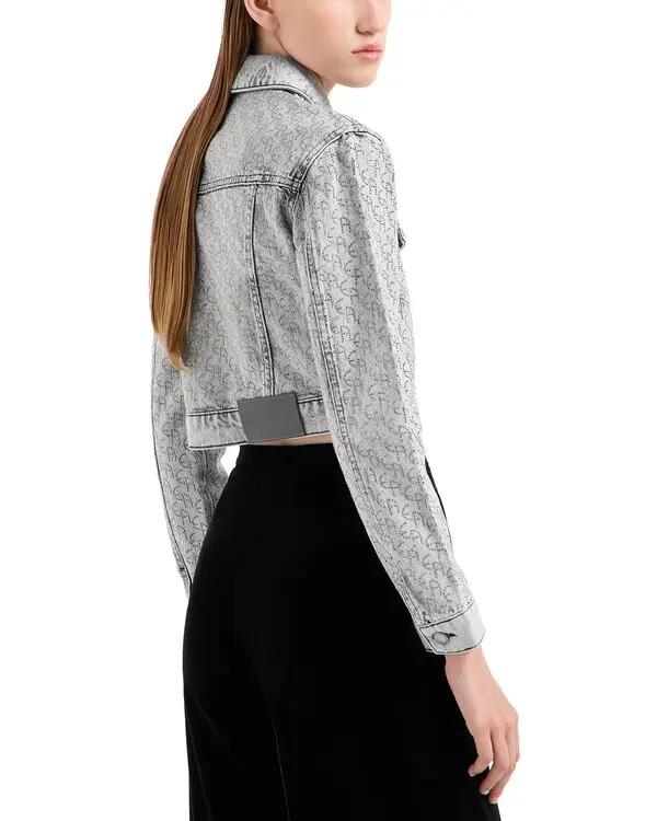 Emporio Armani Rhinestone Logo Denim Jacket In Light Grey - 50 