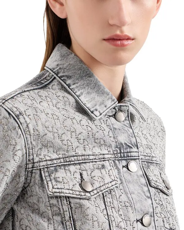 Emporio Armani Rhinestone Logo Denim Jacket In Light Grey - 50 