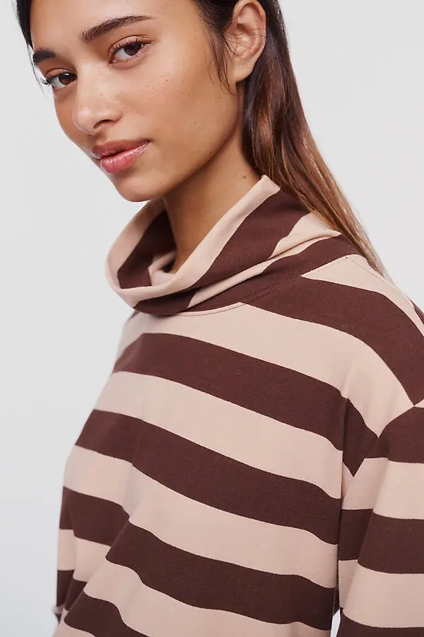Maeve Cotton Stretch Mock Neck Top - Chicory Coffee/sesame