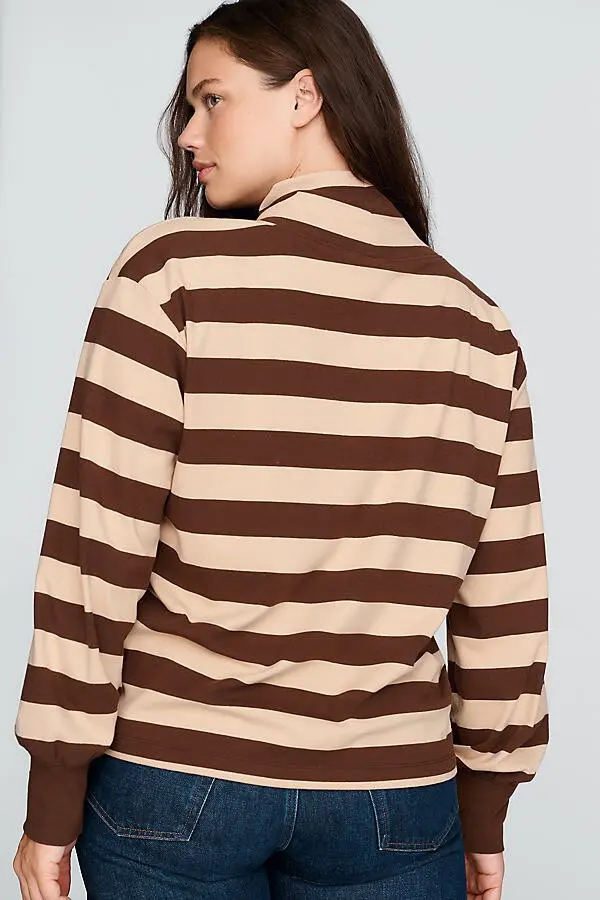 Maeve Cotton Stretch Mock Neck Top - Chicory Coffee/sesame