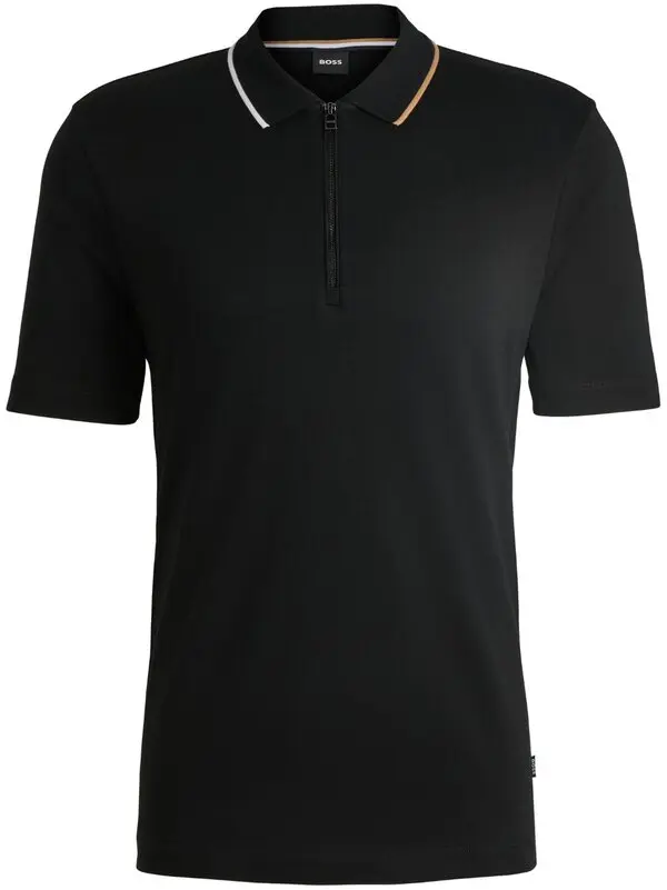 BOSS Half-zip Interlock-weave Polo Shirt - Black