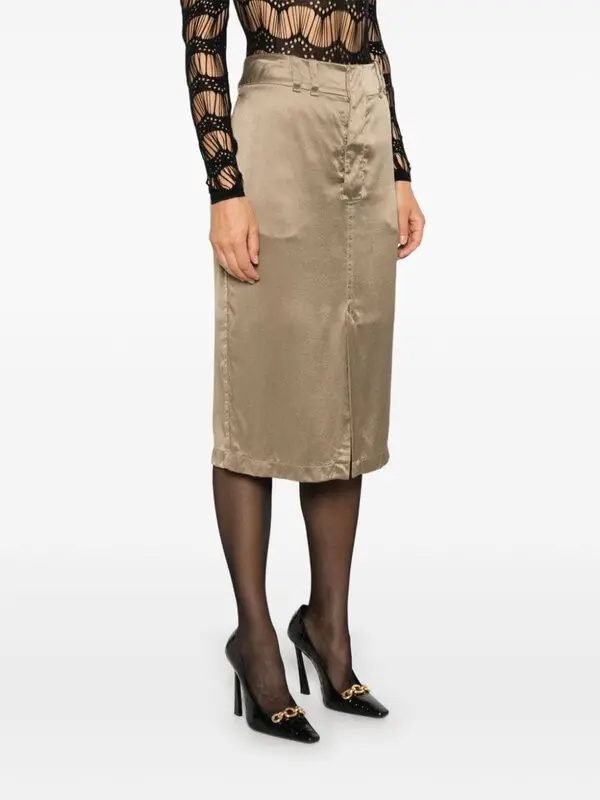Saint Laurent Silk Pencil Skirt - Neutrals