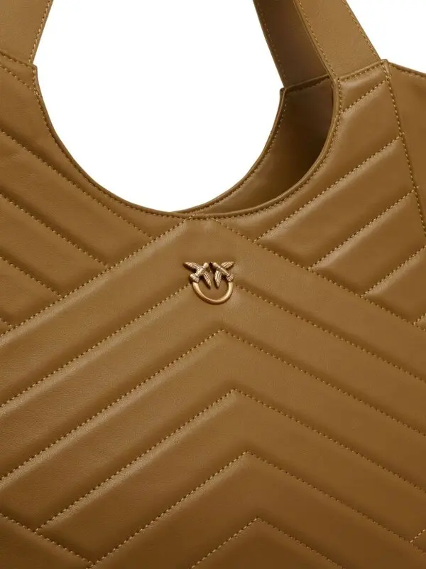 Pinko Chevron-quilted Leather Tote Bag - Brown