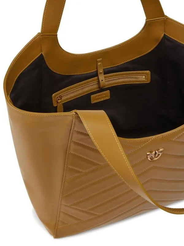 Pinko Chevron-quilted Leather Tote Bag - Brown