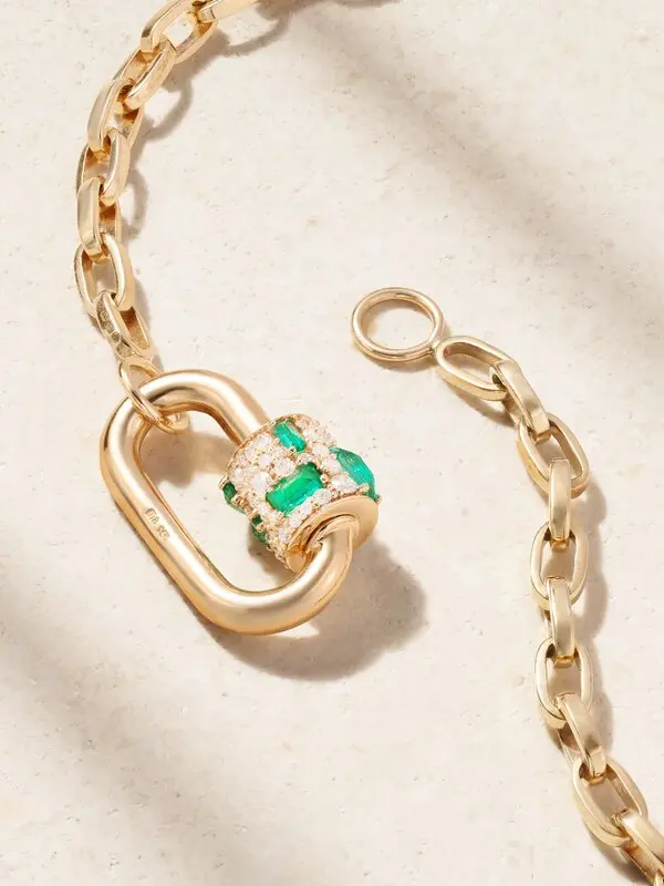 MARLA AARON Lock 14-karat Diamond And Emerald Necklace