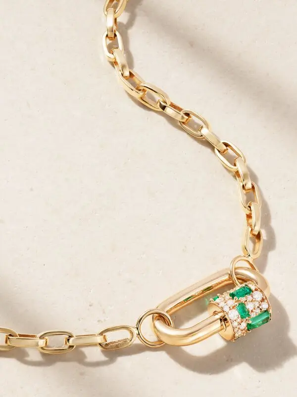 MARLA AARON Lock 14-karat Diamond And Emerald Necklace
