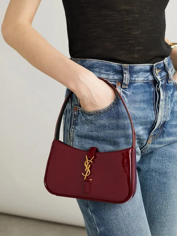 Saint Laurent Le à Mini Patent-Leather Shoulder Bag Red