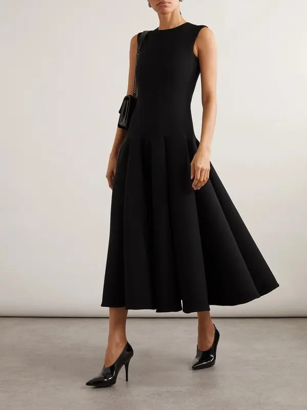strapless open back dress BORA AKSU Women's Lapel Puff Short-Sleeve Floral Print Lace-Trim Pleated  Midi Dress main image 0