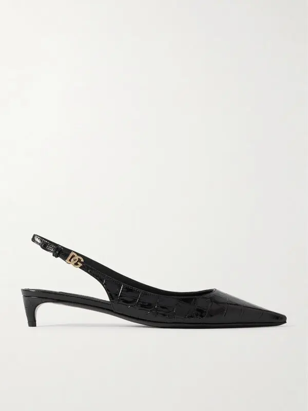 Dolce & Gabbana Glossed Croc-effect Slingback Pumps