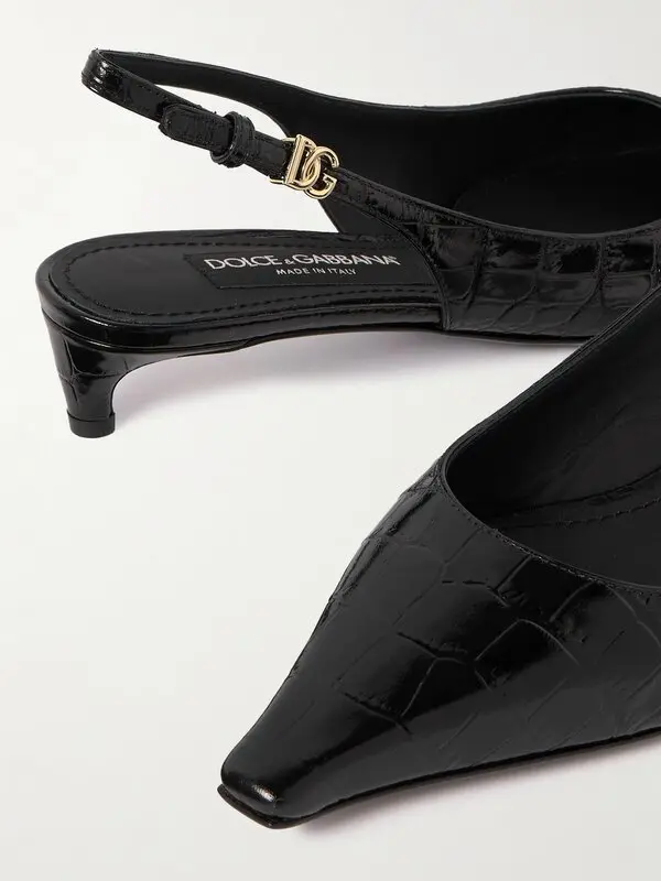 Dolce & Gabbana Glossed Croc-effect Slingback Pumps