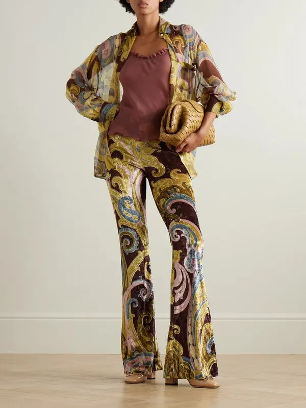 パンツ Etro Flare Pants In Multicolored Printed Chenille Etro Printed Stretch-Chenille Flared Pants In Multi - 70