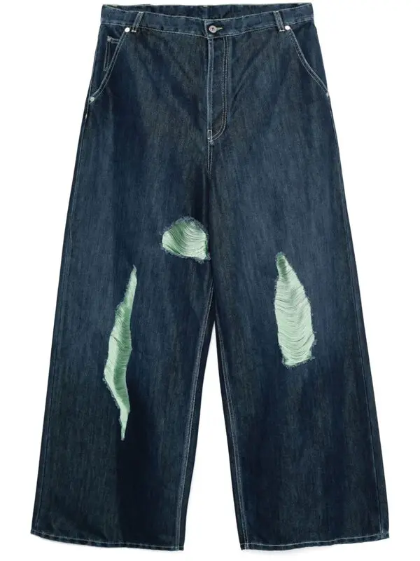 Off-White Shiny Shredded Wide Jeans
