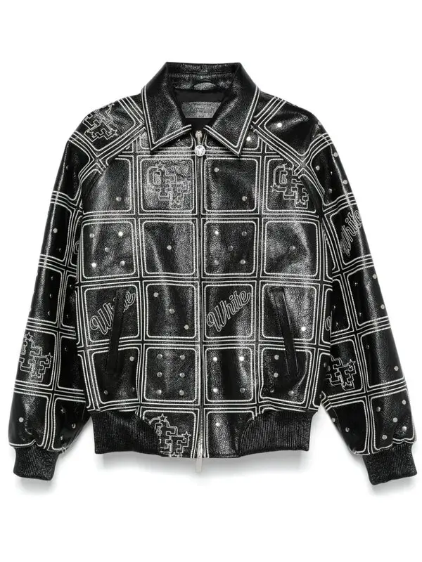 Off-White Dices Leather Varsity Jacket - Black
