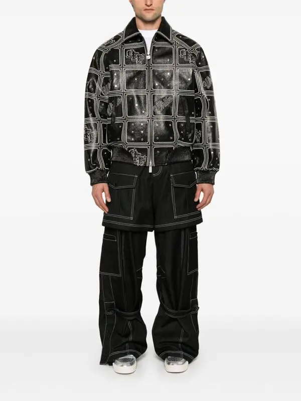 Off-White Dices Leather Varsity Jacket - Black