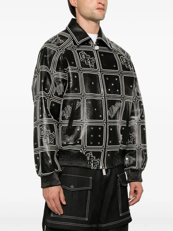 Off-White Dices Leather Varsity Jacket - Black