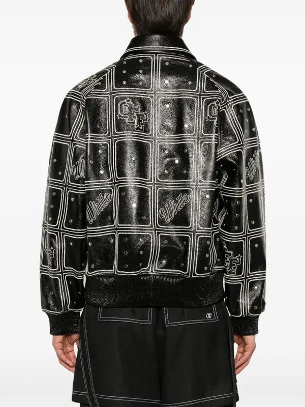 Off-White Dices Leather Varsity Jacket - Black