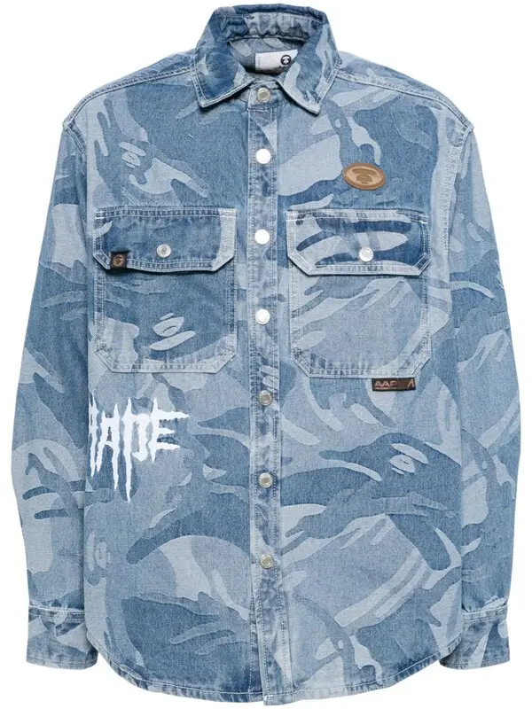 AAPE BY *A BATHING APE® Moonface-logo Camouflage-print Shirt - Blue