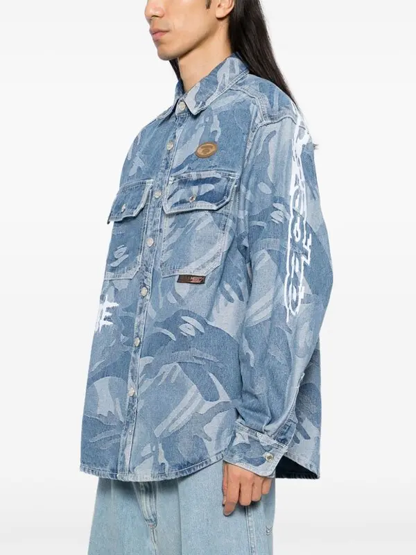 AAPE BY *A BATHING APE Moonface-logo Camouflage-print Shirt - Blue