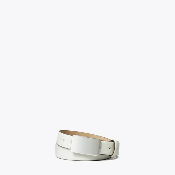 Tory Burch Plate Leather Belt - Blanc/silver