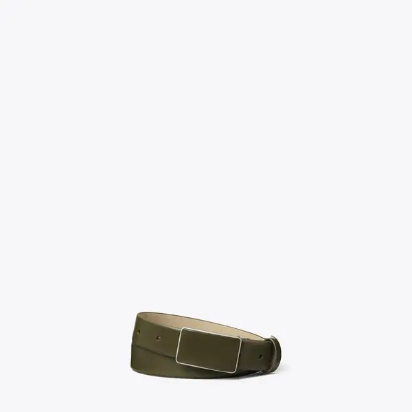 Tory Burch Plate Leather Belt - Dark Olive