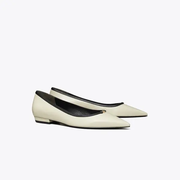 Tory Burch Double T Buckle Flat - Light Cream/perfect Black