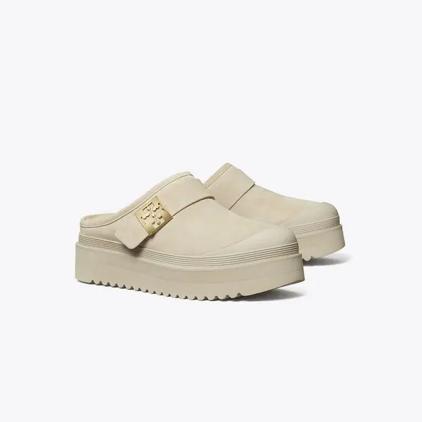 Tory Burch Mellow Shearling Platform Mule - Calcare/gold