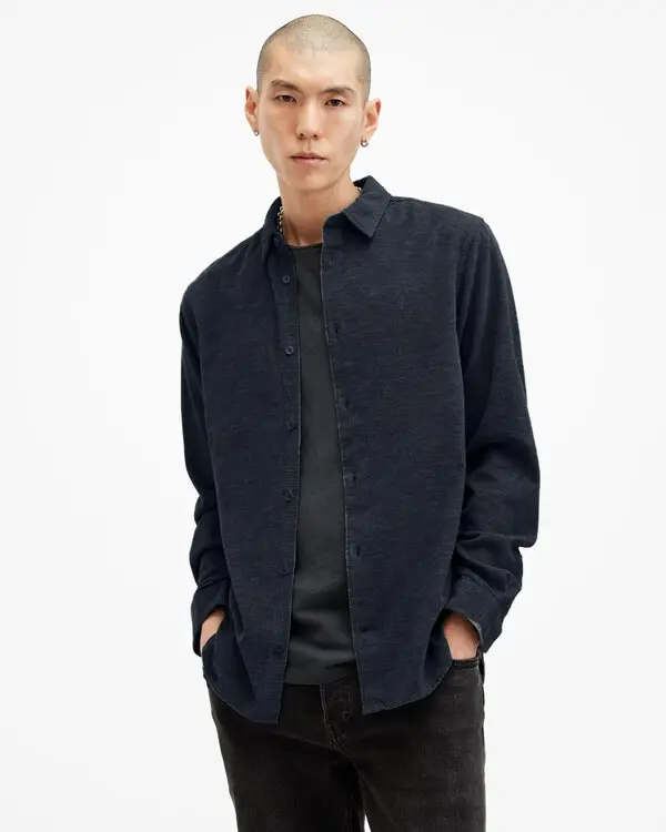 ALLSAINTS Lorella Textured Ramskull Shirt - Blue