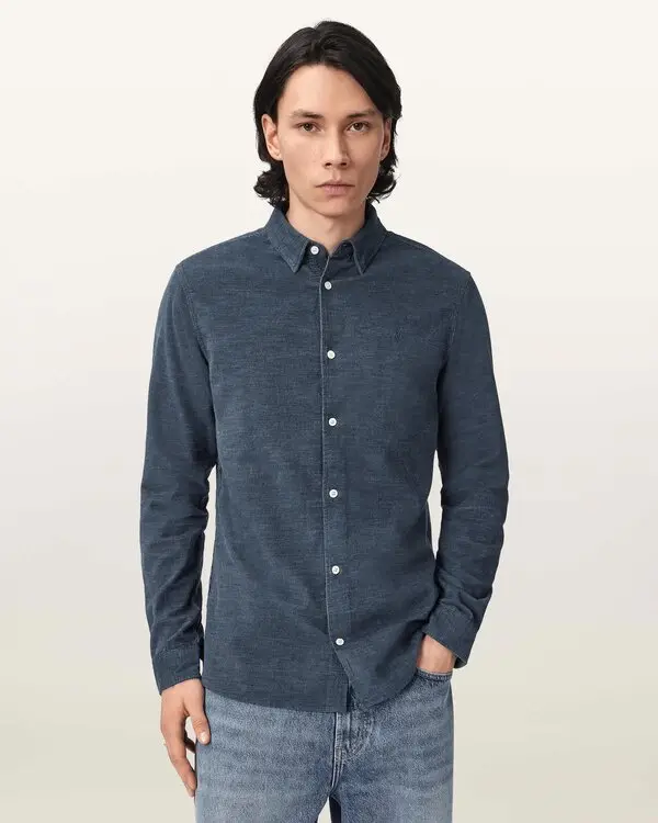 ALLSAINTS Lorella Textured Ramskull Shirt - Blue